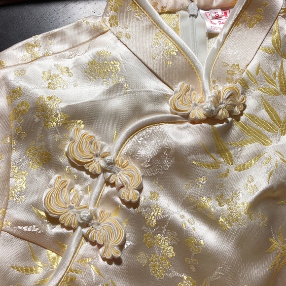 Dresses | Traditional Chinese White Gold Sort Qipao | Poshmark